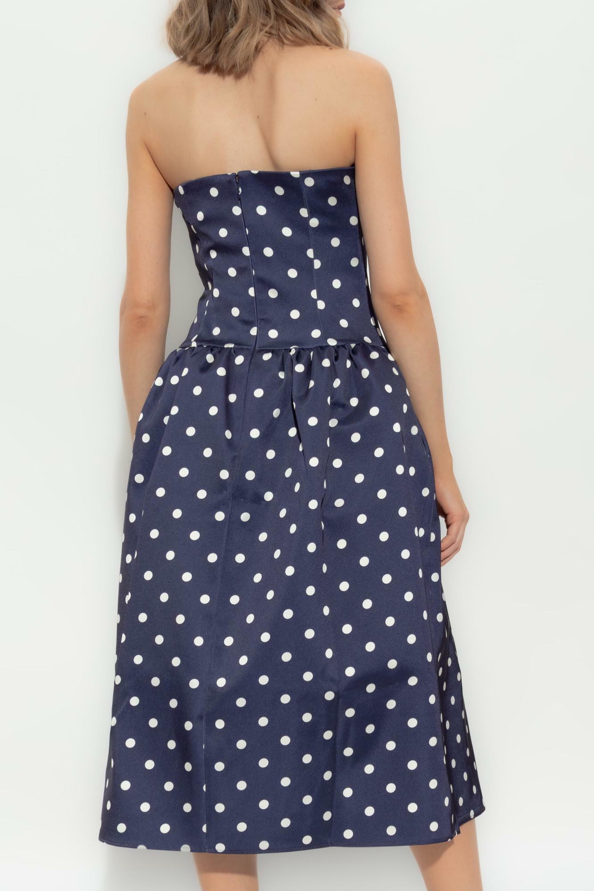 self-portrait Navy Polka Dot Satin Midi Dress Self-Portrait