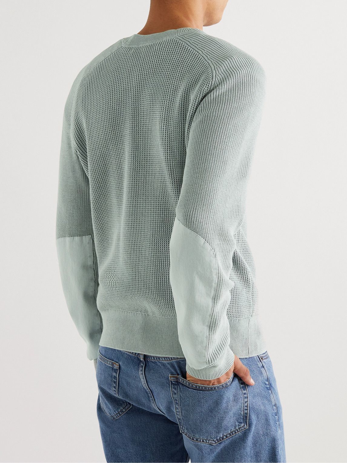 Rag & Bone - Dexter Twill-Trimmed Ribbed Cotton Sweater - Blue Rag and Bone