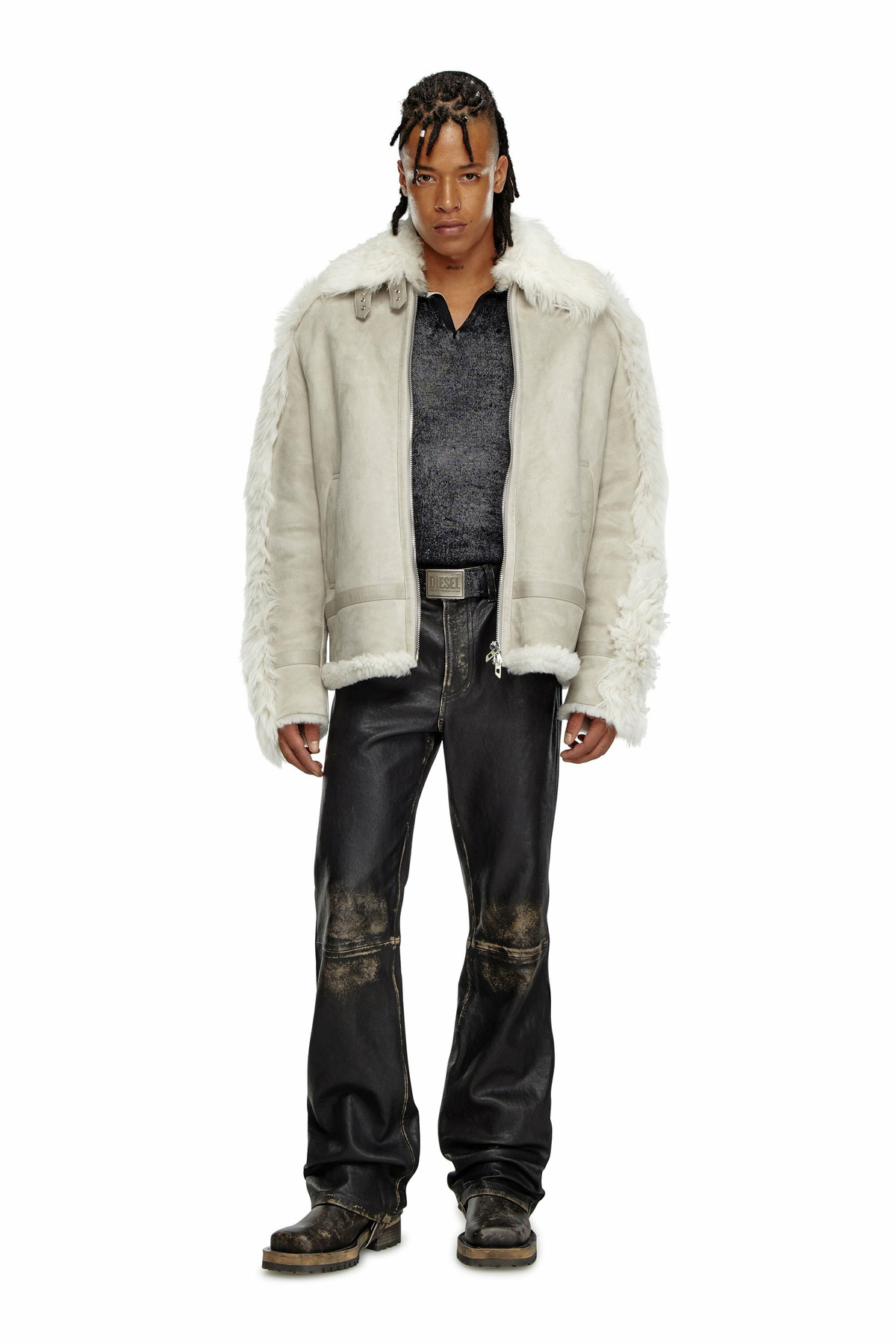 Diesel Shearling jacket - Leather jackets Mens in Grey Diesel