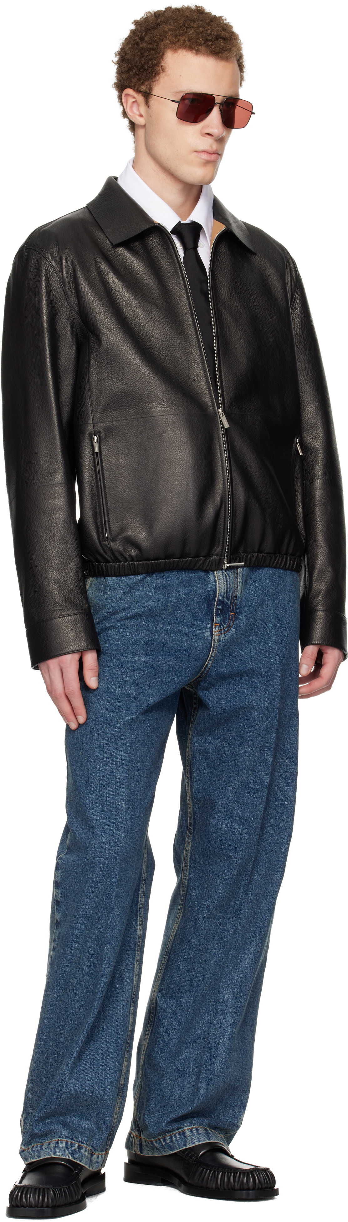 Ferragamo Black Deerskin Blouson Leather Jacket Salvatore Ferragamo