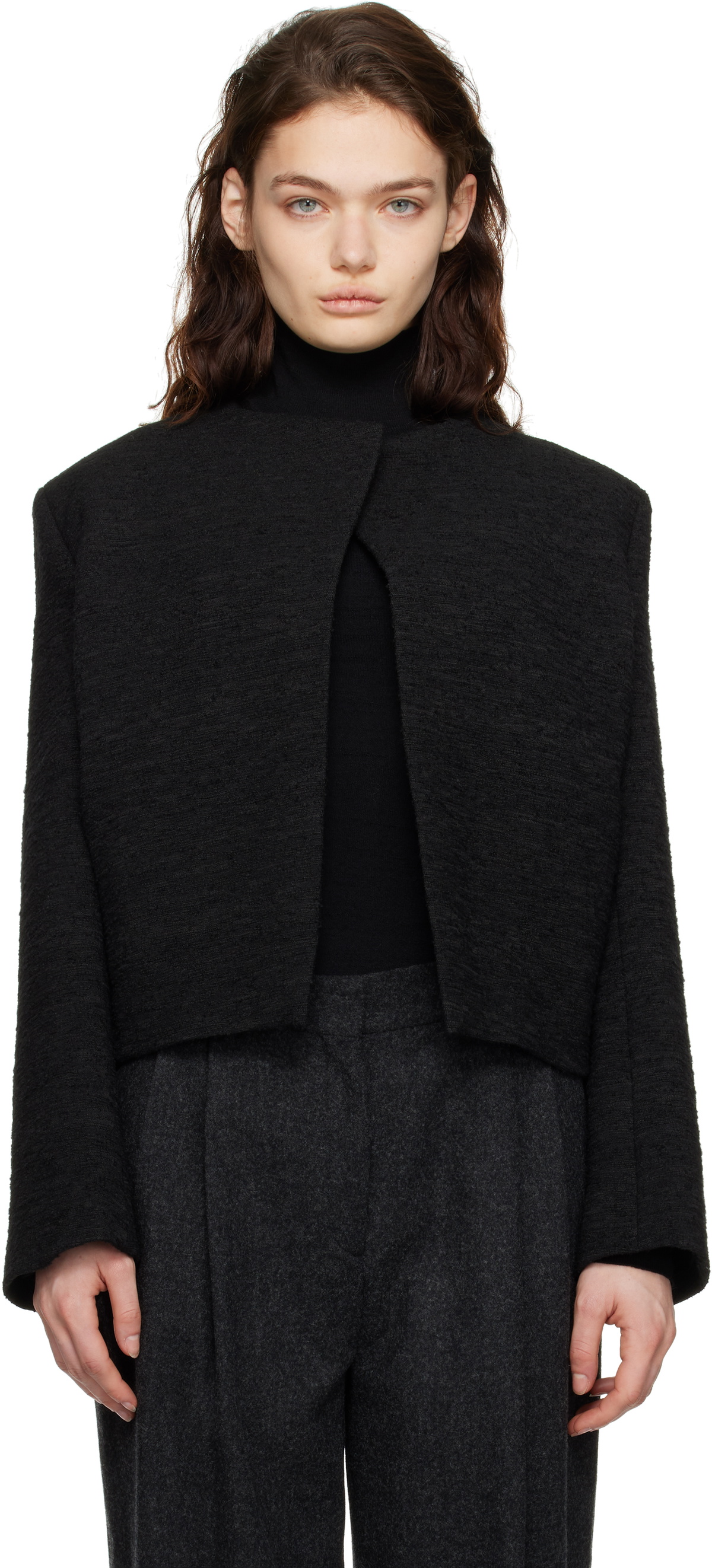 TOTEME Black Cropped Bouclé Jacket Toteme