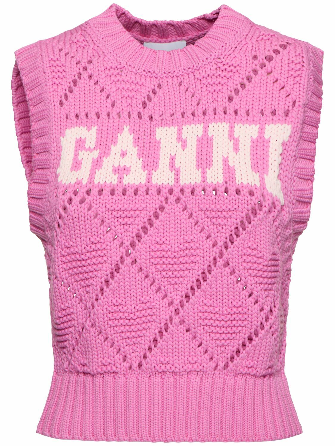 GANNI Cotton Blend Crop Knit Vest GANNI