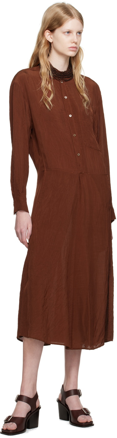 LEMAIRE Burgundy Gusset Collar Shirt Midi Dress Lemaire