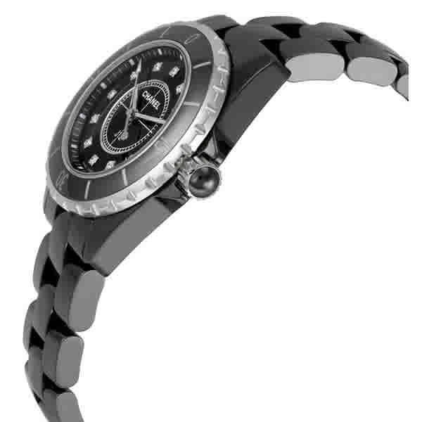 Chanel J12 Diamonds Black Ceramic Ladies Watch H1625 Chanel