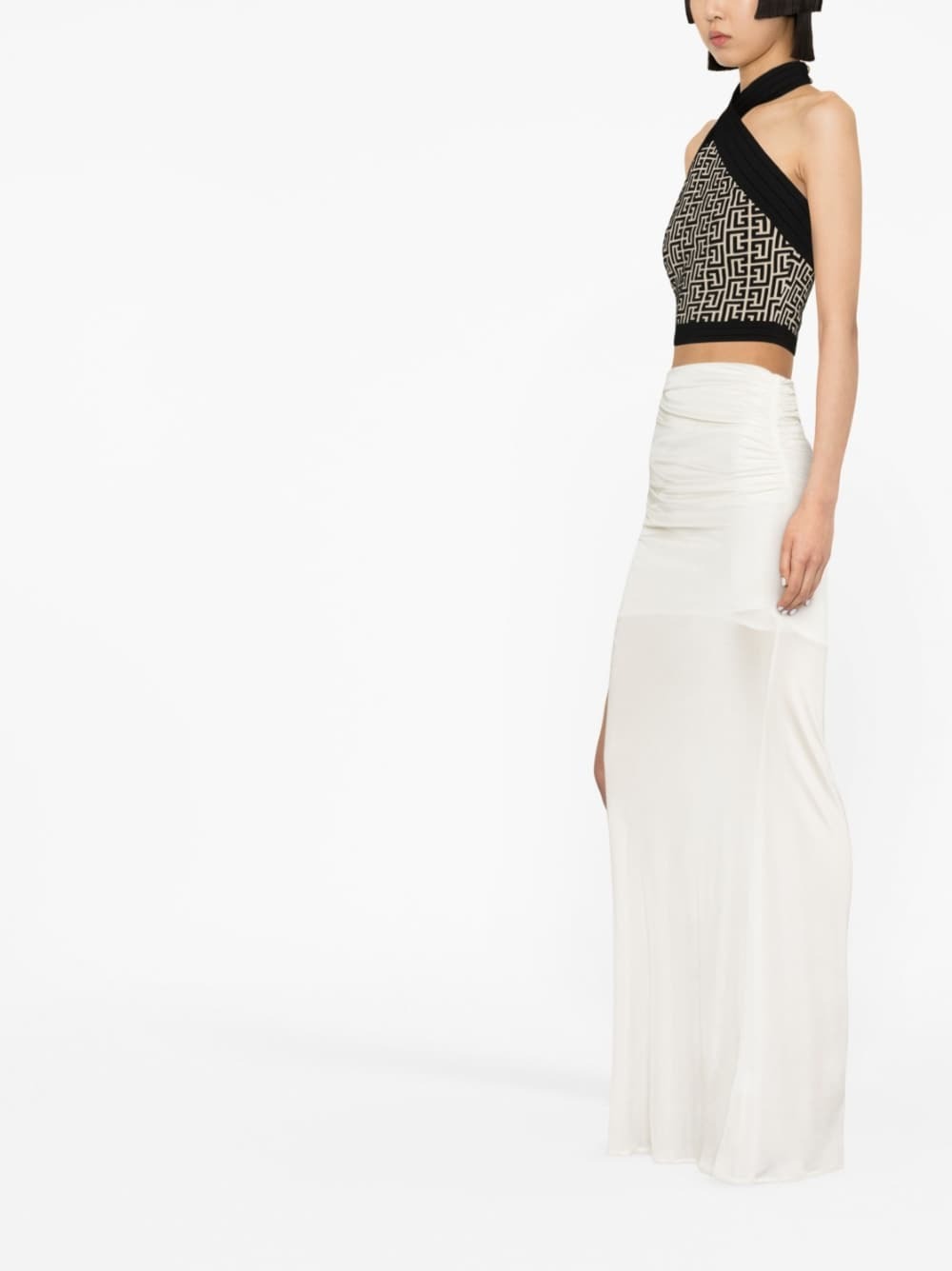 BALMAIN - Halter Neck Monogram Cropped Top Balmain