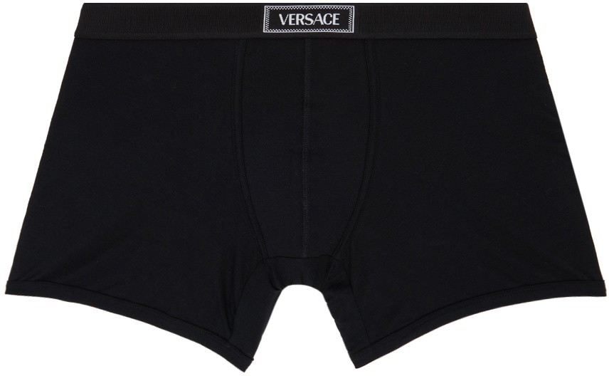 Versace Underwear Black '90s Logo Long Boxers Versace Underwear