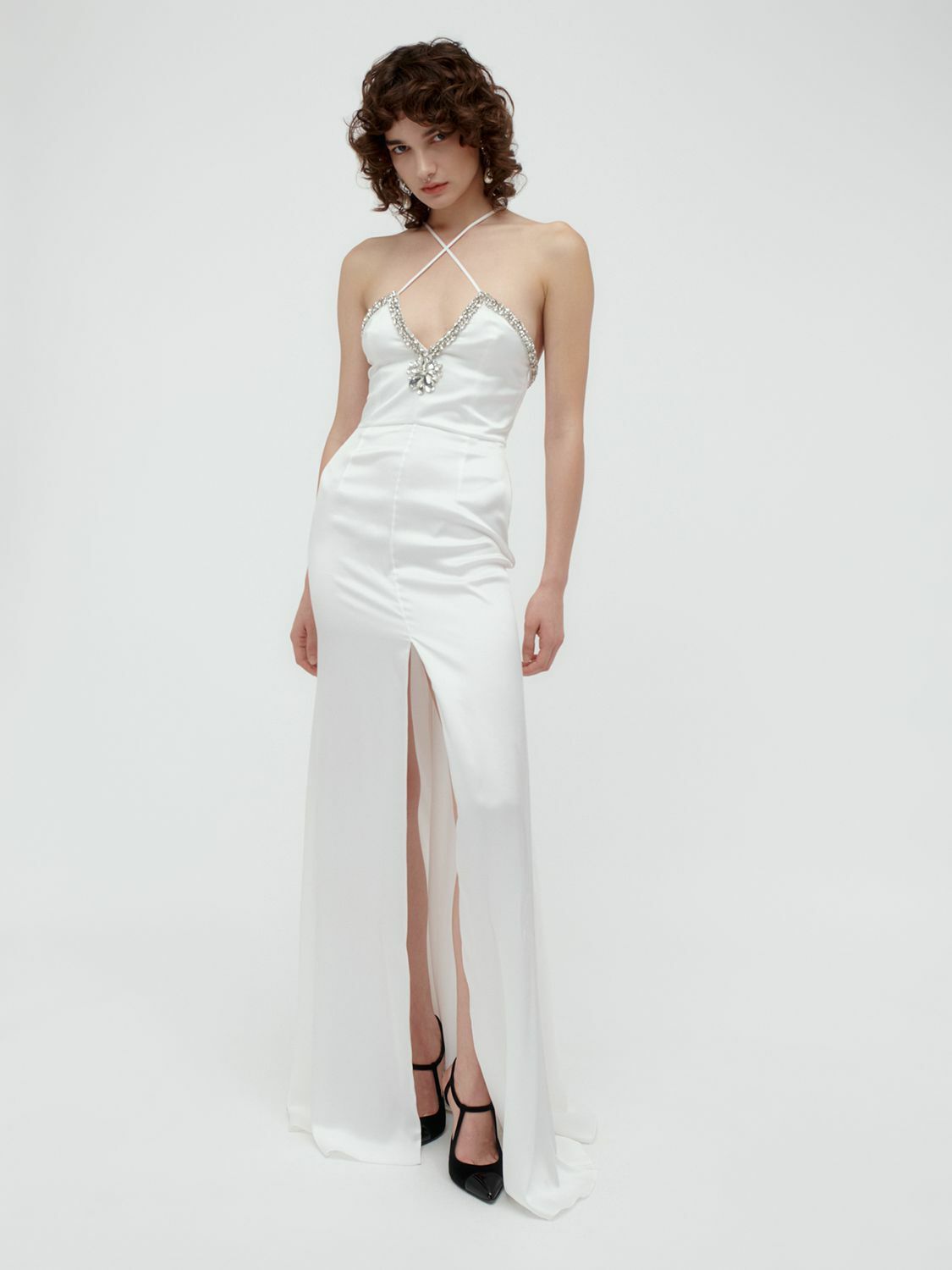 ALESSANDRA RICH Silk Satin Long Dress with Crystals Alessandra Rich