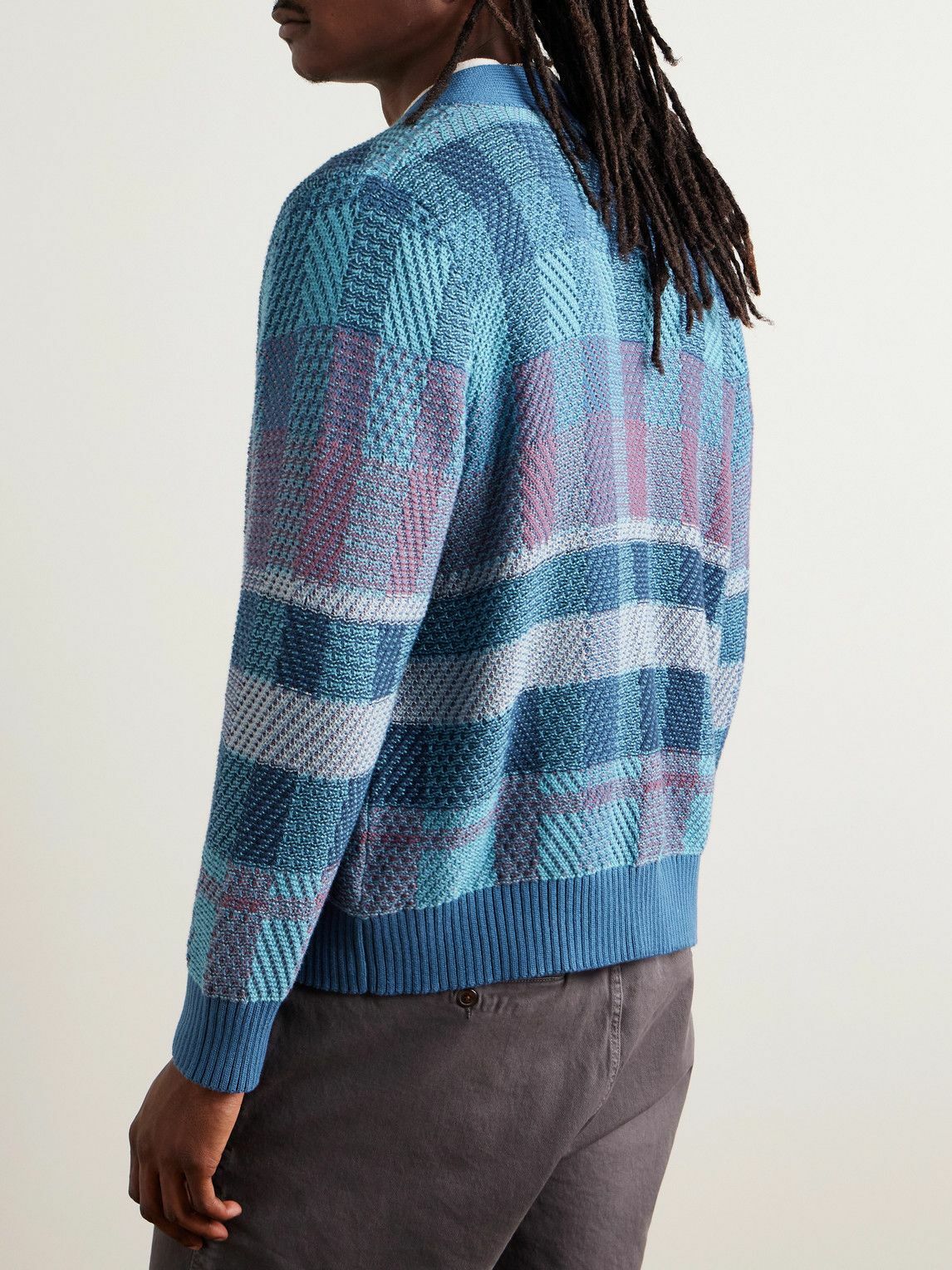 Corridor - Checked Organic Pima Cotton Cardigan - Blue Corridor