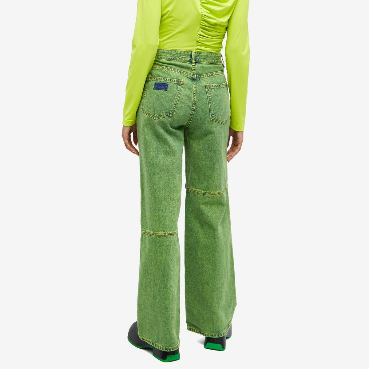 GANNI Women's Overdyed Bleach Denim Magny Jean in Lime Punch GANNI
