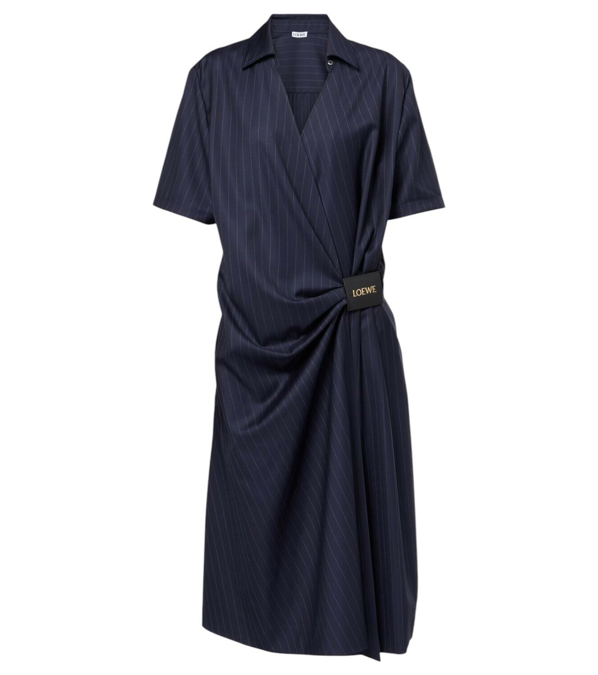Loewe Pinstripe gathered wool wrap dress Loewe