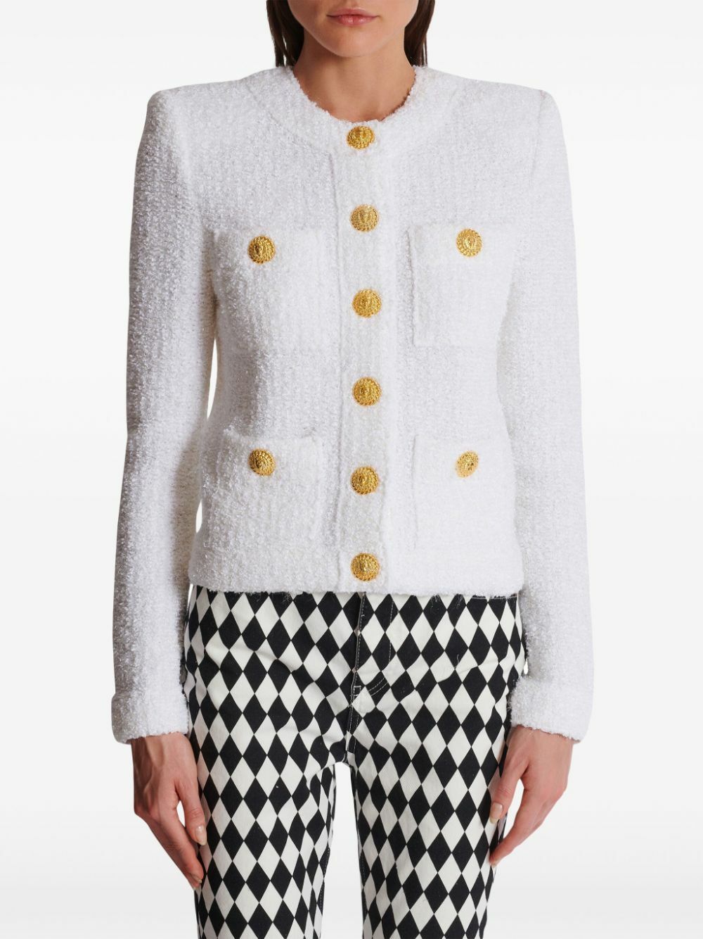BALMAIN - Buttoned Tweed Short Jacket Balmain