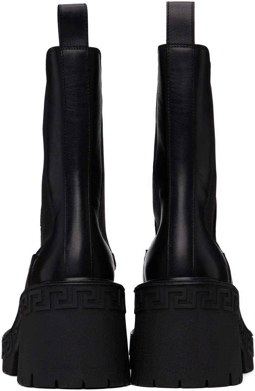 Versace Black Greca Chelsea Boots Versace