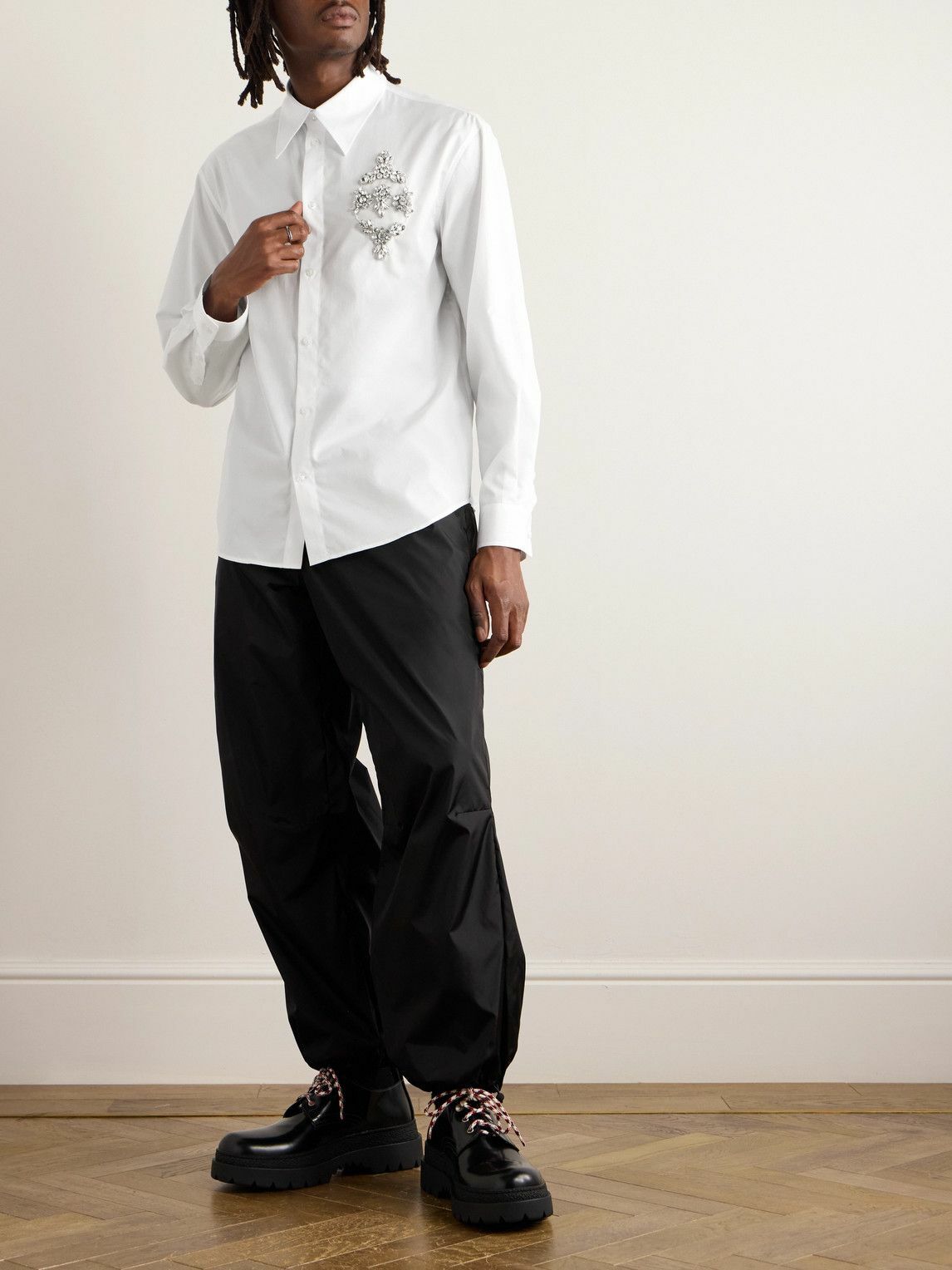 Simone Rocha - Crystal-Embellished Cotton-Poplin Shirt - White Simone Rocha