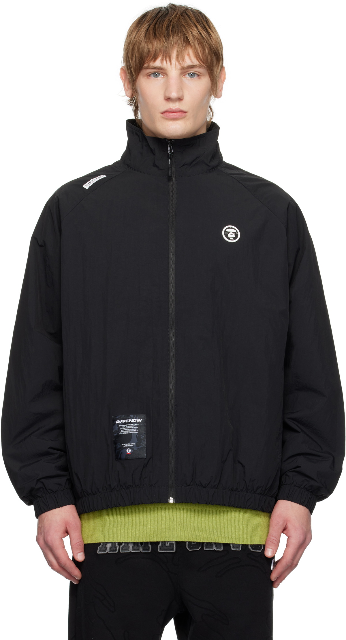AAPE by A Bathing Ape Black 'AAPE NOW' Moonface Logo Zip-Up Jacket AAPE ...
