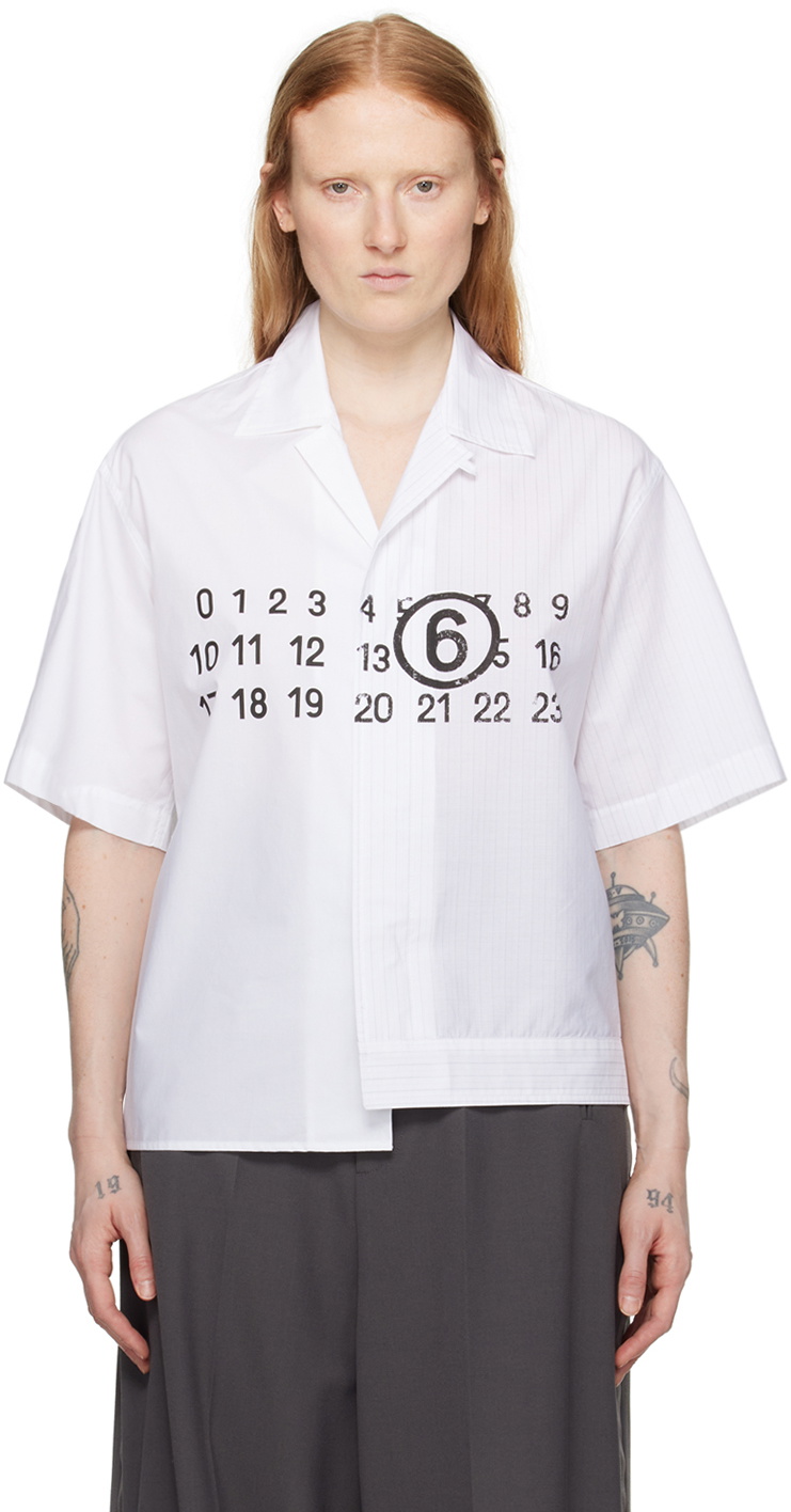 MM6 Maison Margiela White & Gray Asymmetrical Shirt MM6 Maison Margiela
