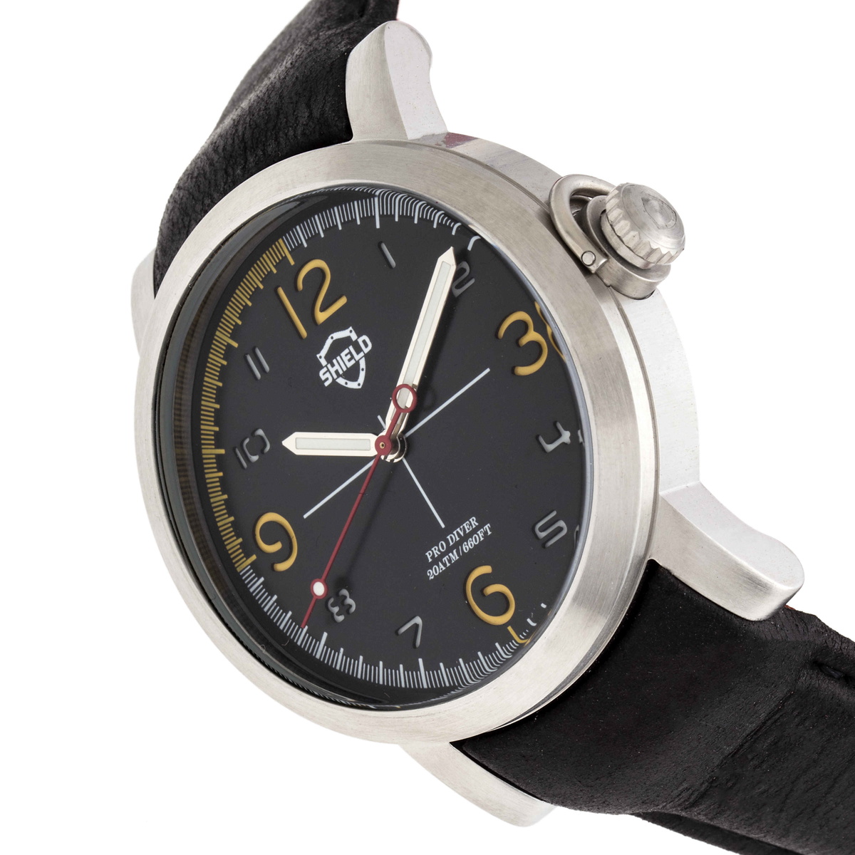 Shield Berge Quartz Black Dial Black Leather Mens Watch SLDSH101-2 Shield