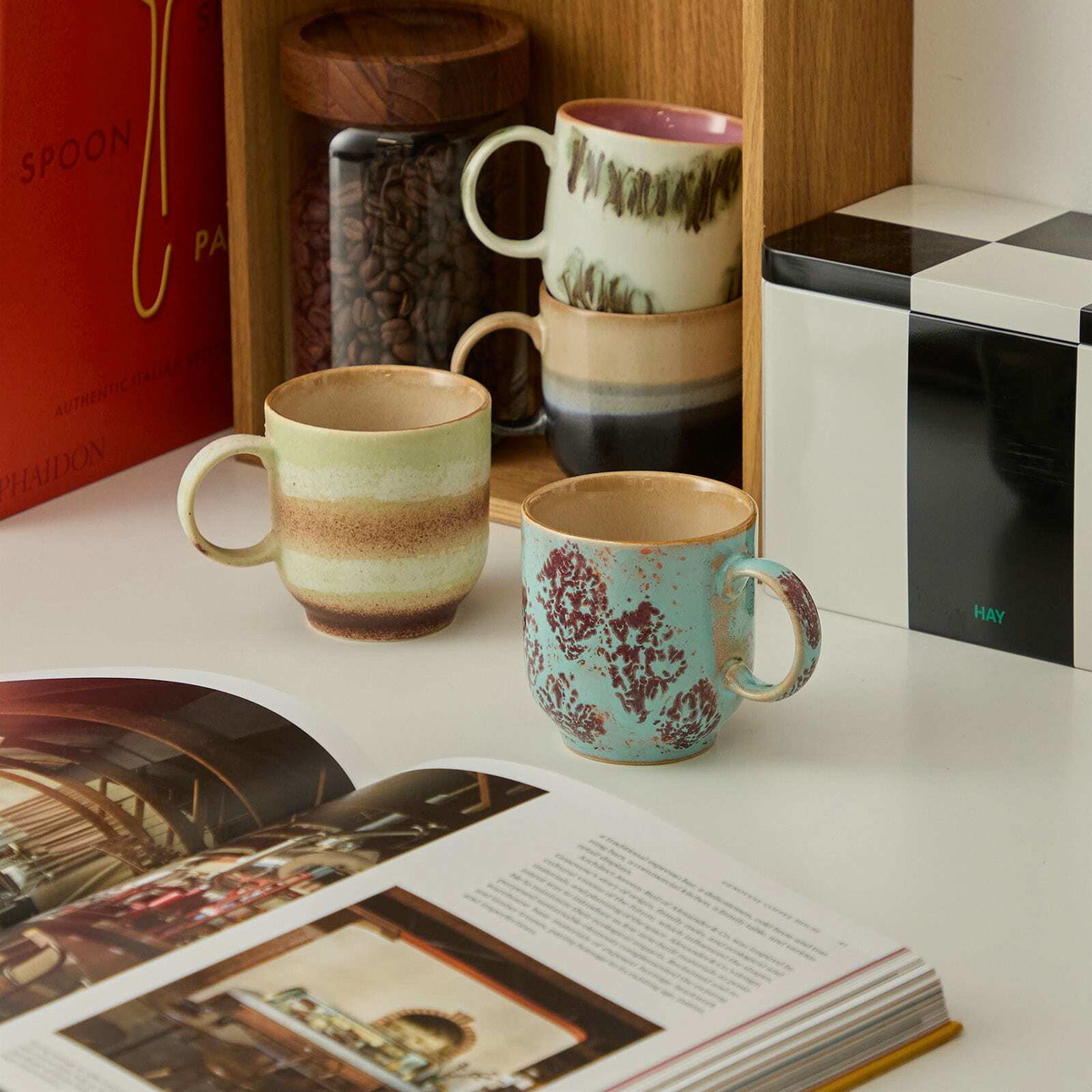 HKliving Café Mugs - Set of 4 in Abstract HKliving