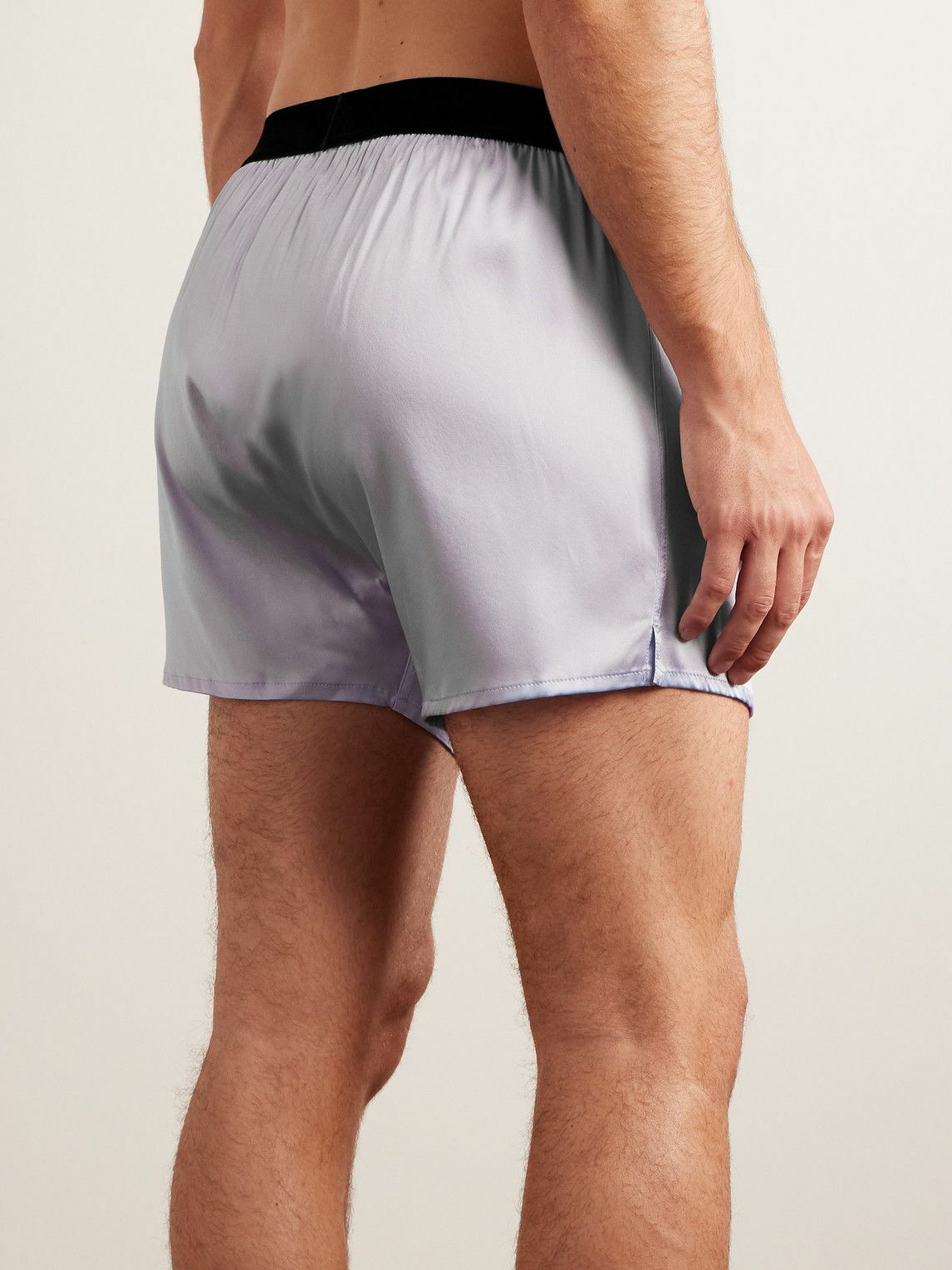 TOM FORD - Velvet-Trimmed Stretch-Silk Satin Boxer Shorts - Purple TOM FORD