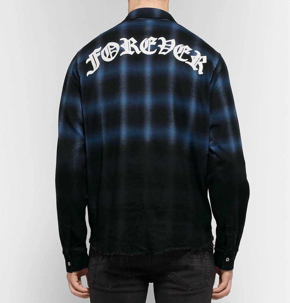 AMIRI - Appliquéd Distressed Checked Cotton-Flannel Shirt - Men - Royal ...