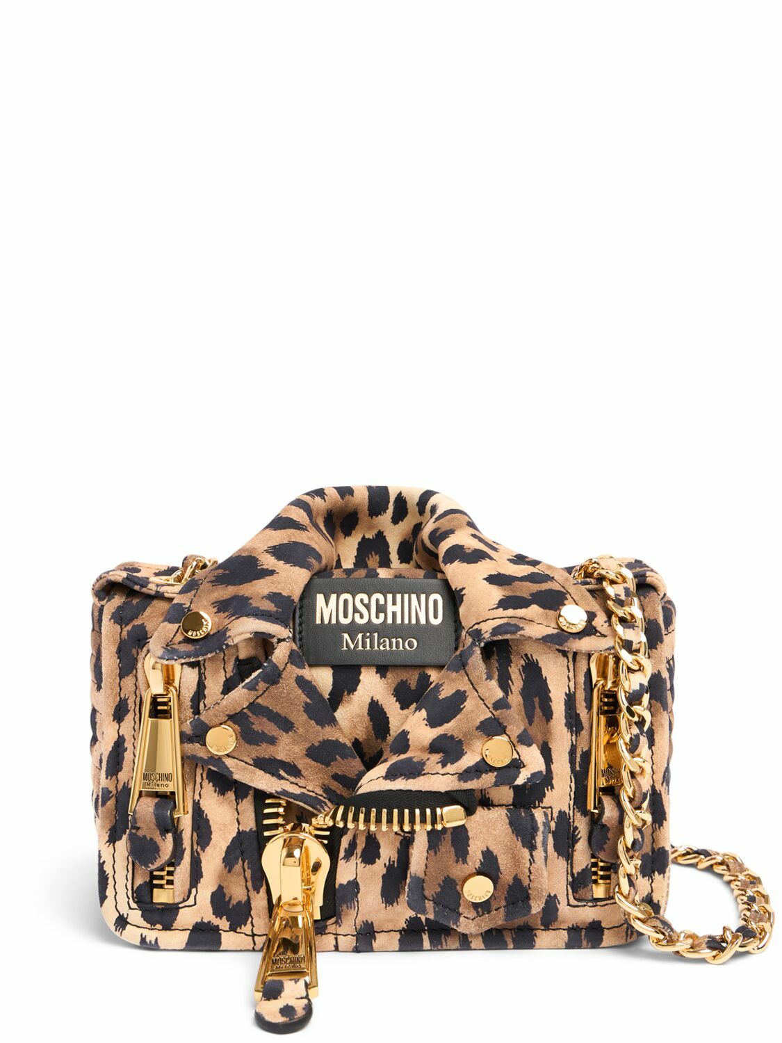 MOSCHINO Biker Printed Suede Shoulder Bag Moschino