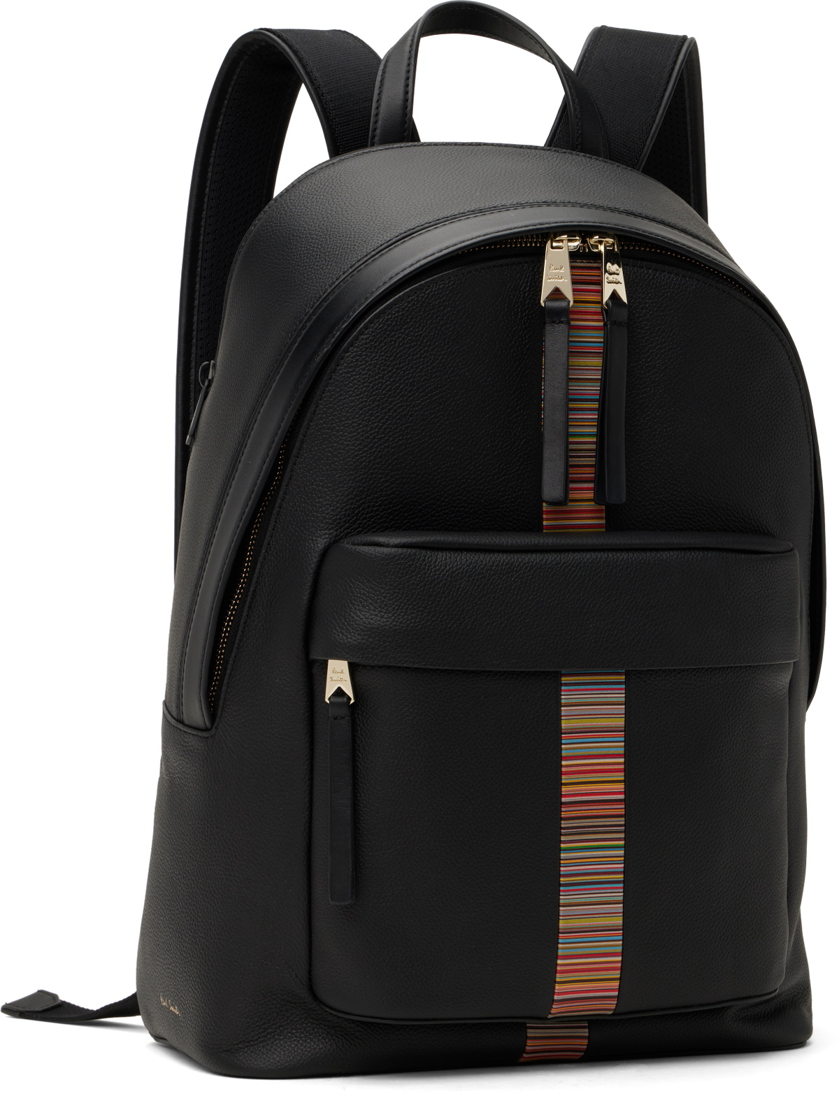 Paul Smith Black Leather Signature Stripe Trim Backpack Paul Smith
