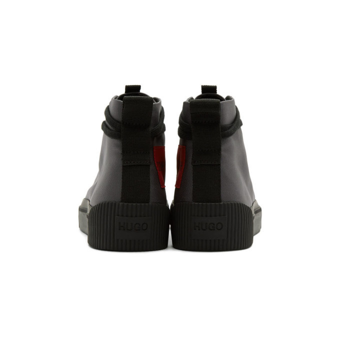 Hugo Grey Reverse Logo Patch High-Top Sneakers Hugo Boss