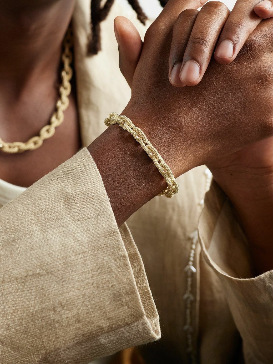 PATTARAPHAN Textured Seamless Link 9 Karat Gold Chain Bracelet Gold PATTARAPHAN