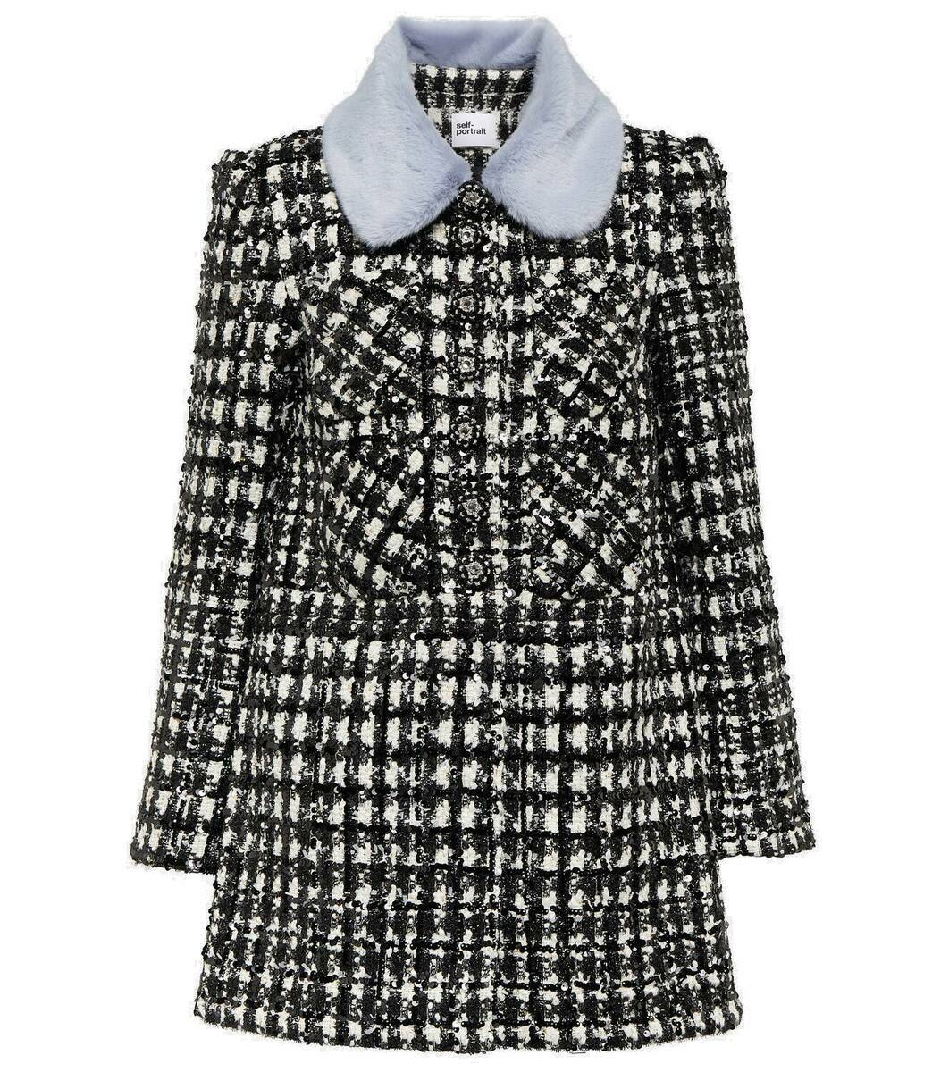 Self-Portrait Checked bouclé faux fur-trimmed jacket Self-Portrait