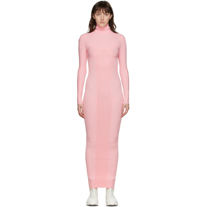 Sunnei Pink Rib Knit High Neck Dress Sunnei