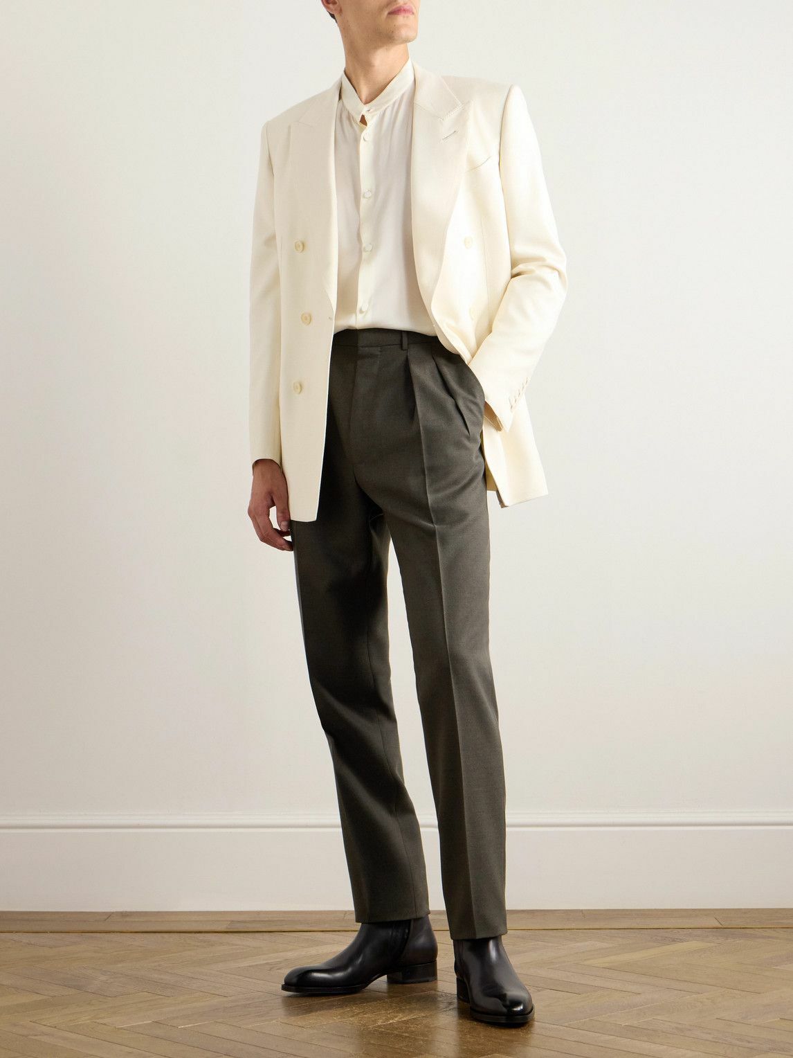 TOM FORD - Atticus Slim-Fit Pleated Wool and Silk-Blend Suit Trousers ...
