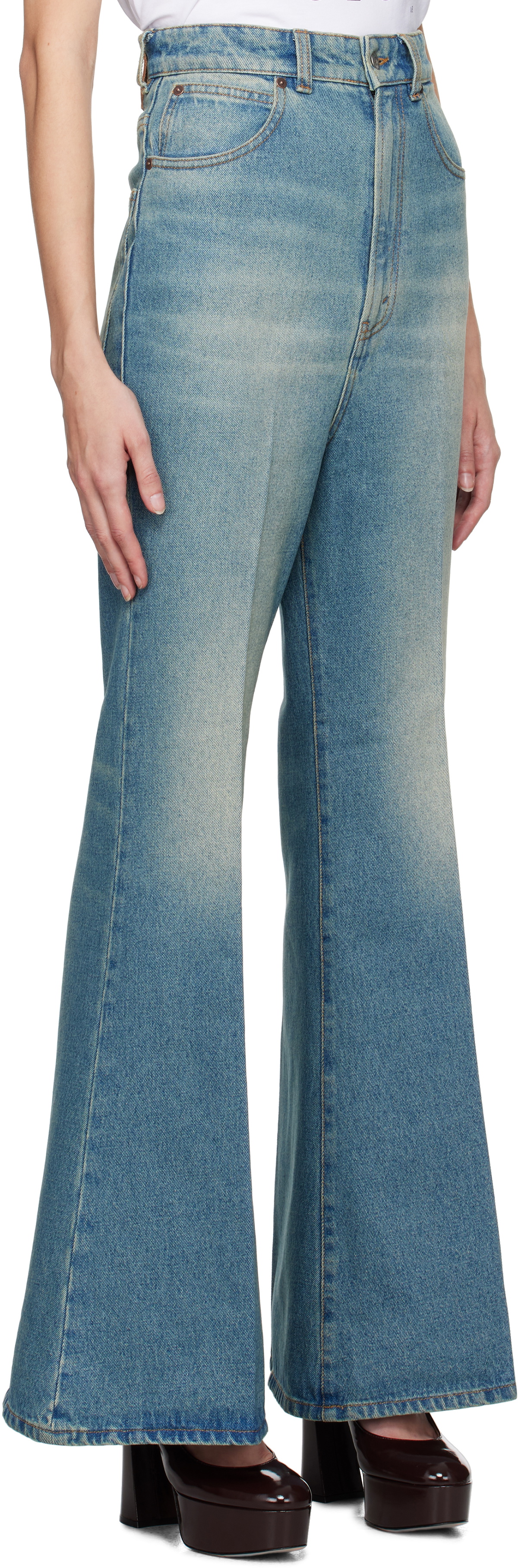 Victoria Beckham Blue Wide Leg Kick Jeans Victoria Beckham