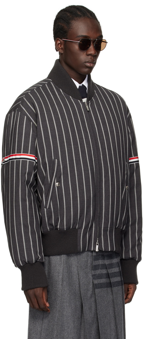 Thom Browne Gray Stripe Down Jacket Thom Browne