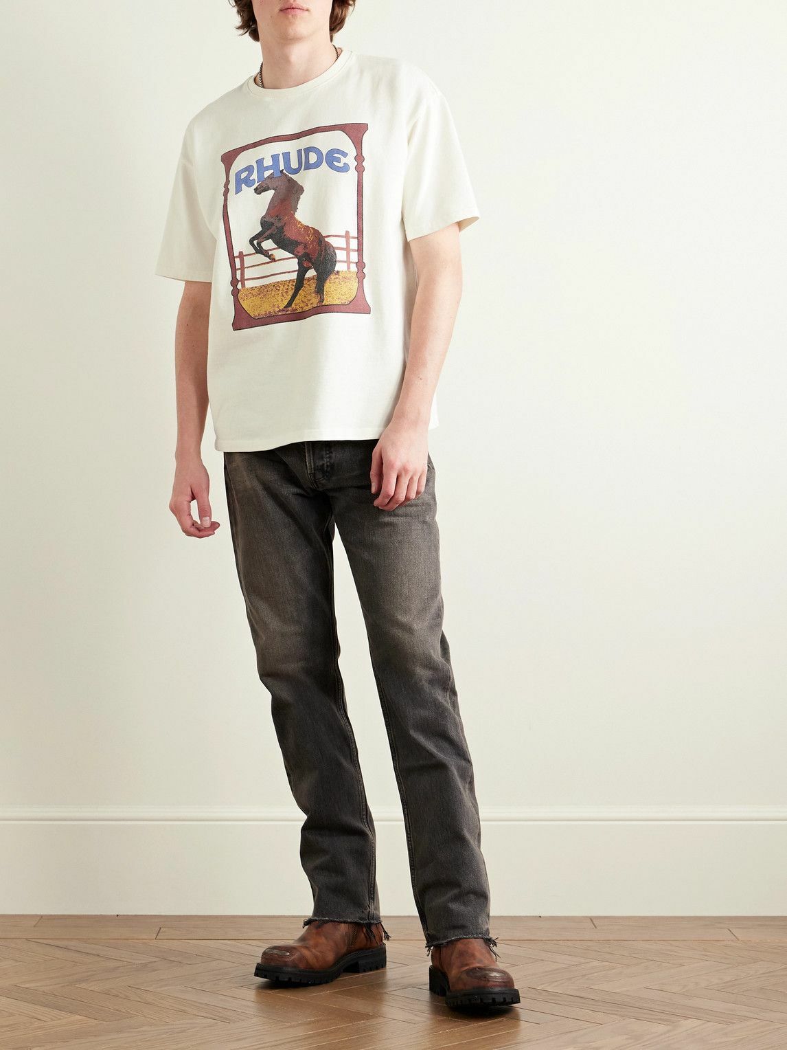 Rhude - Cadre Noir Logo-Print Cotton-Jersey T-Shirt - White Rhude