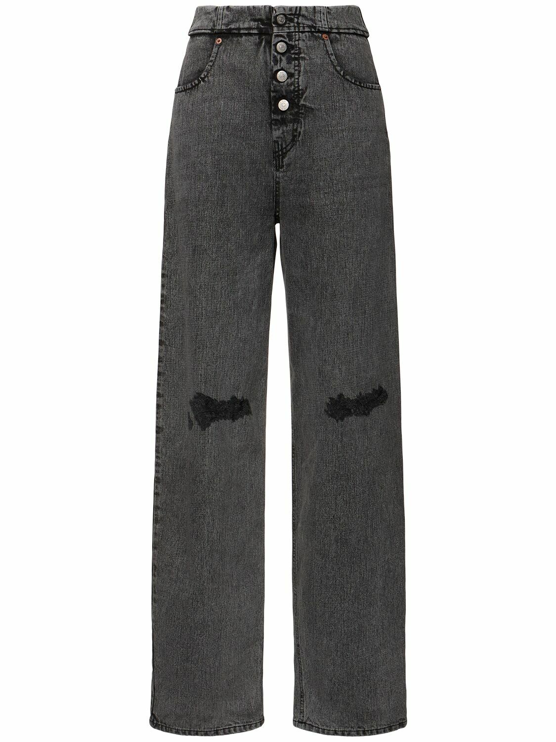 MM6 MAISON MARGIELA Faded & Destroyed Mid Rise Wide Jeans MM6 Maison ...