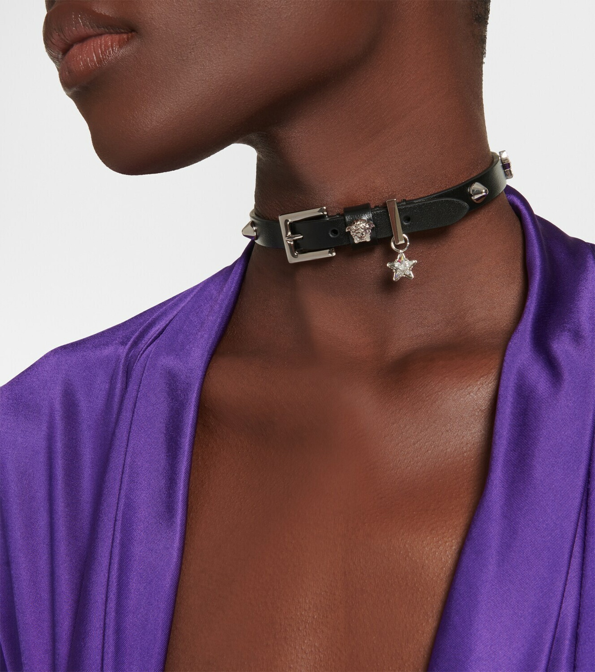 Versace - La Medusa embellished leather choker Versace