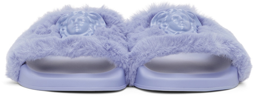 Versace Purple Fleece 'La Medusa' Slides Versace