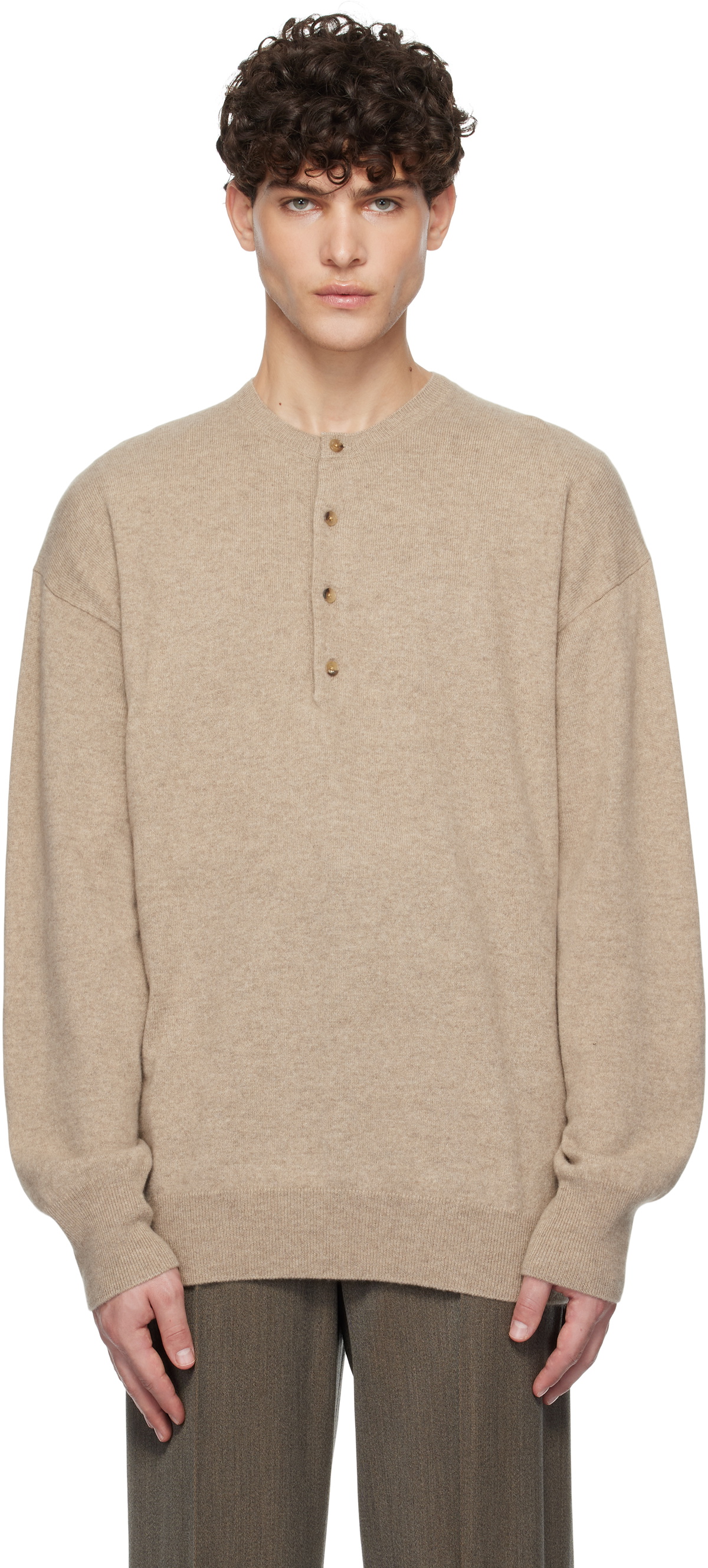 YLÈVE Beige Cashmere Henley YLÈVE