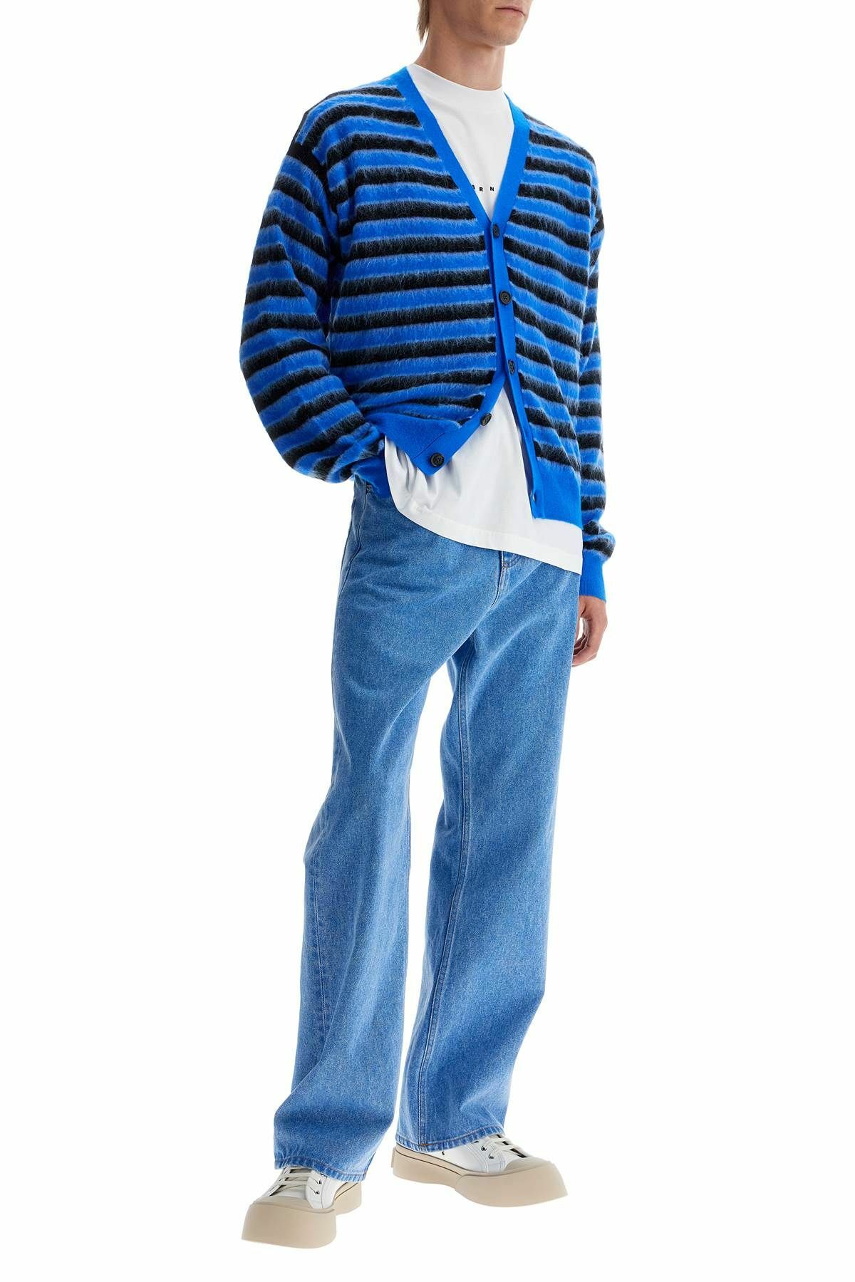 MARNI striped wool and mohair cardigan Blue Marni