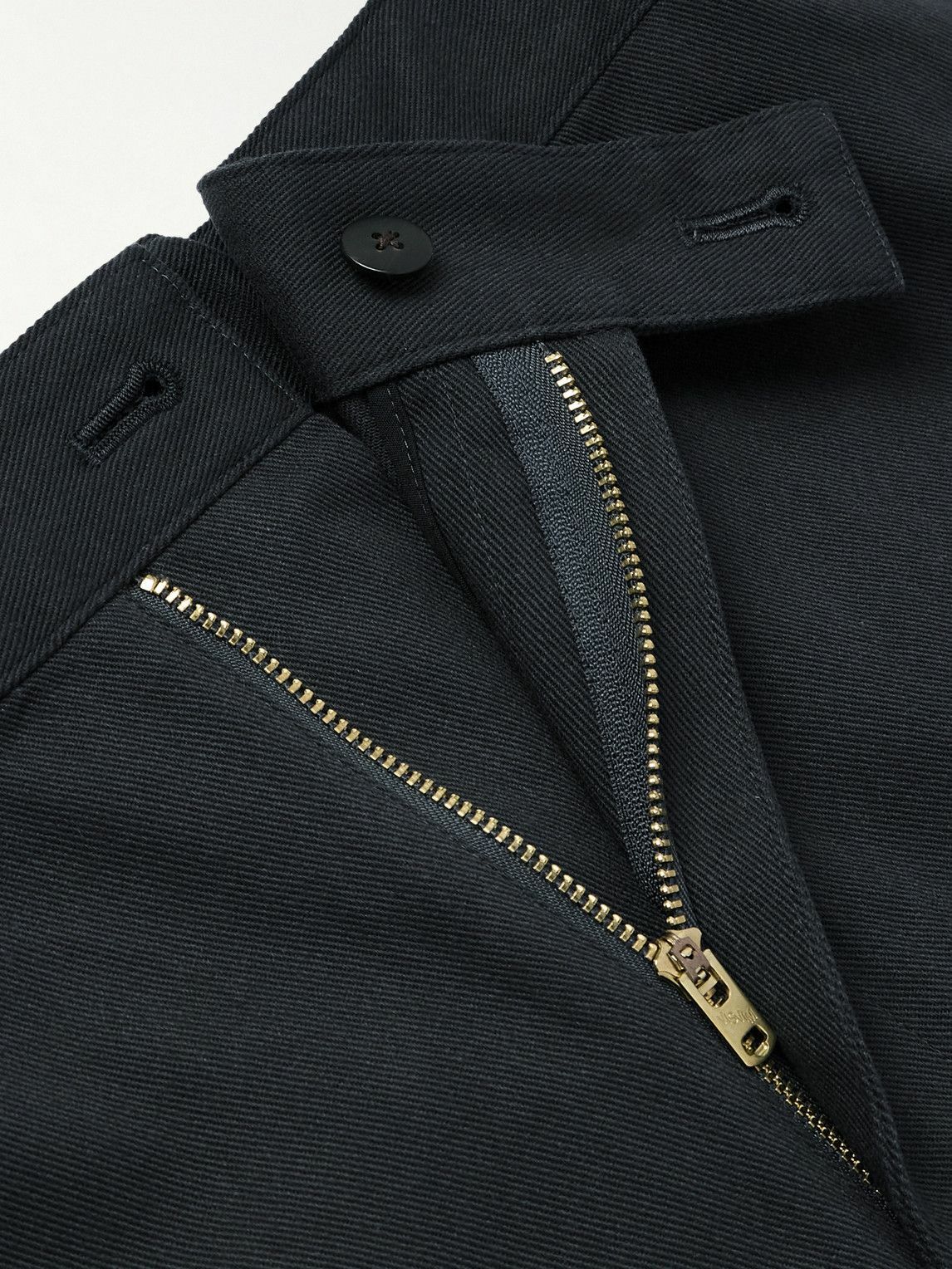 Visvim - Bertone Tapered Grosgrain-Striped Cotton-Twill Trousers - Blue ...