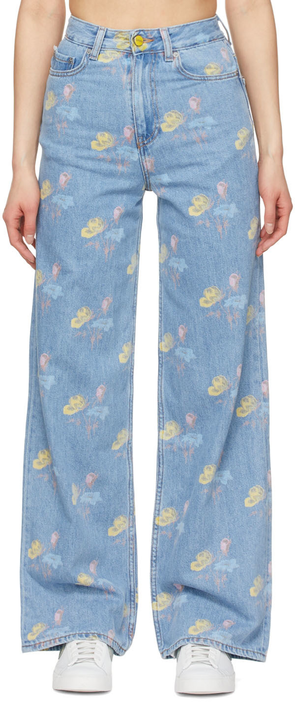 GANNI Blue Denim Core Edition Magny Wide Straight Jeans GANNI