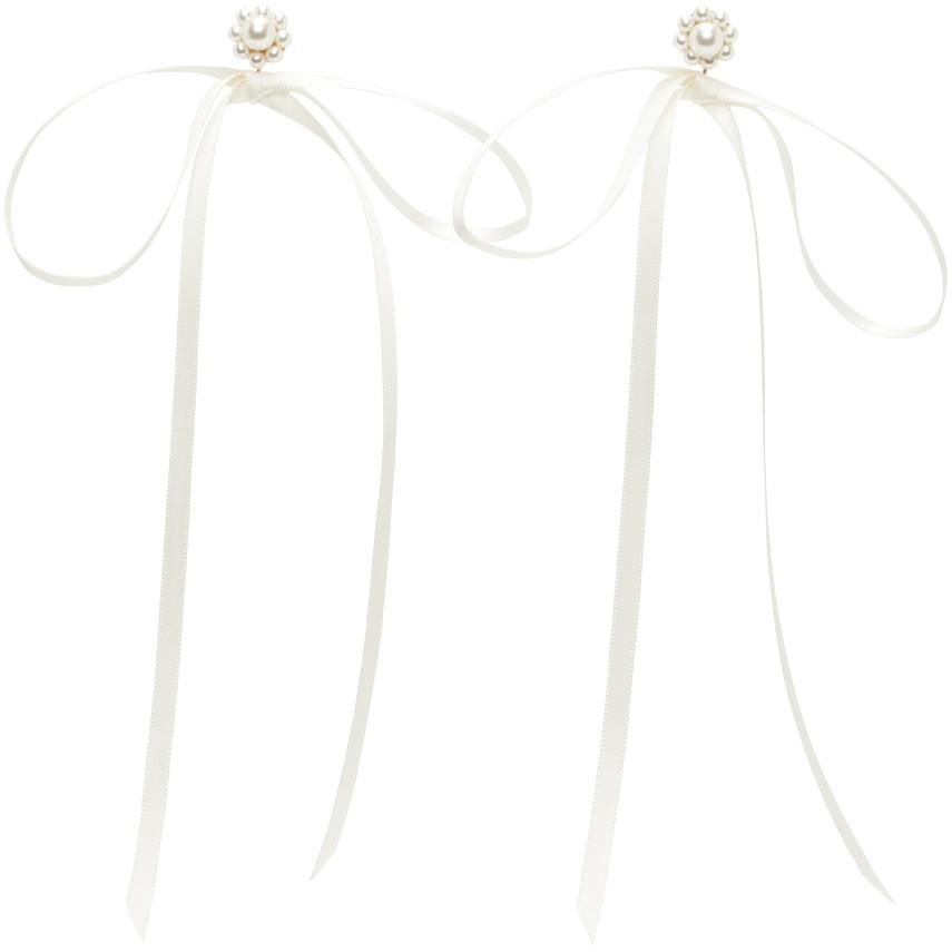 Simone Rocha White Bow Ribbon Stud Earrings Simone Rocha