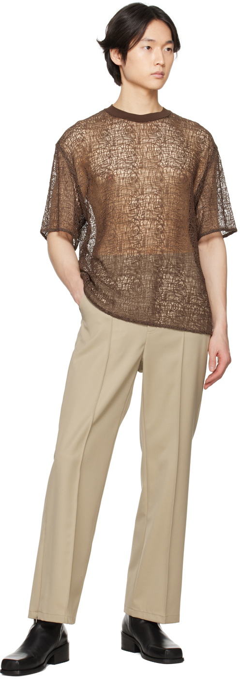 AMOMENTO Brown Sheer T-Shirt AMOMENTO