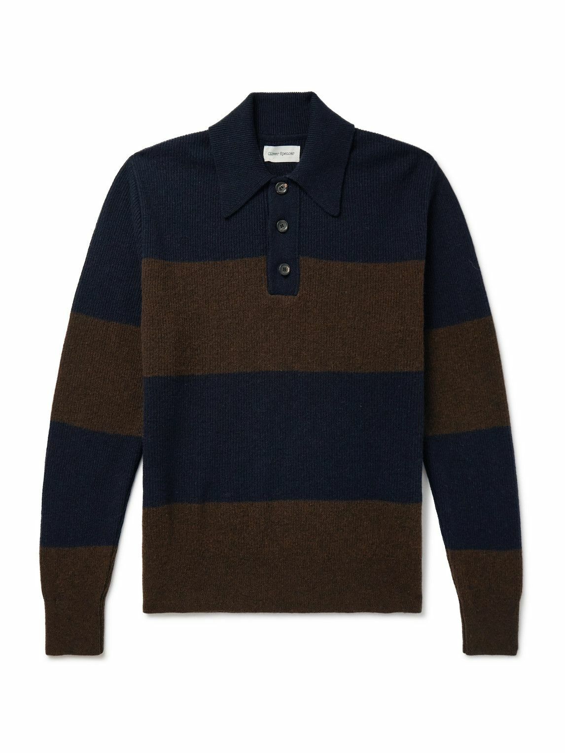 Oliver Spencer - Wren Striped Ribbed Wool Polo Shirt - Brown Oliver Spencer
