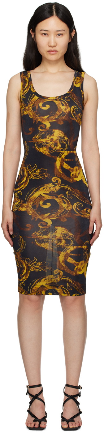 Versace Jeans Couture Black Printed Midi Dress Versace