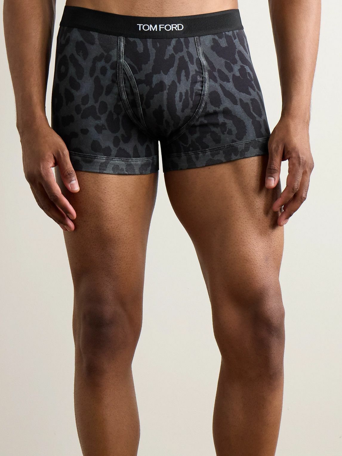 TOM FORD - Cheetah-Print Stretch-Cotton Boxer Briefs - Black TOM FORD
