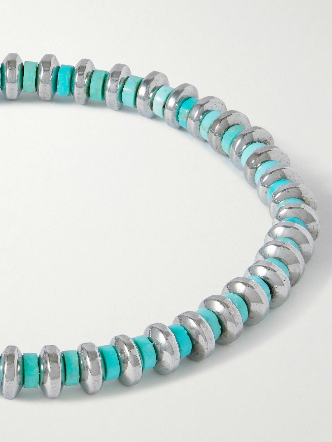 Mikia - Silver, Hematite and Turquoise Beaded Bracelet - Blue Mikia