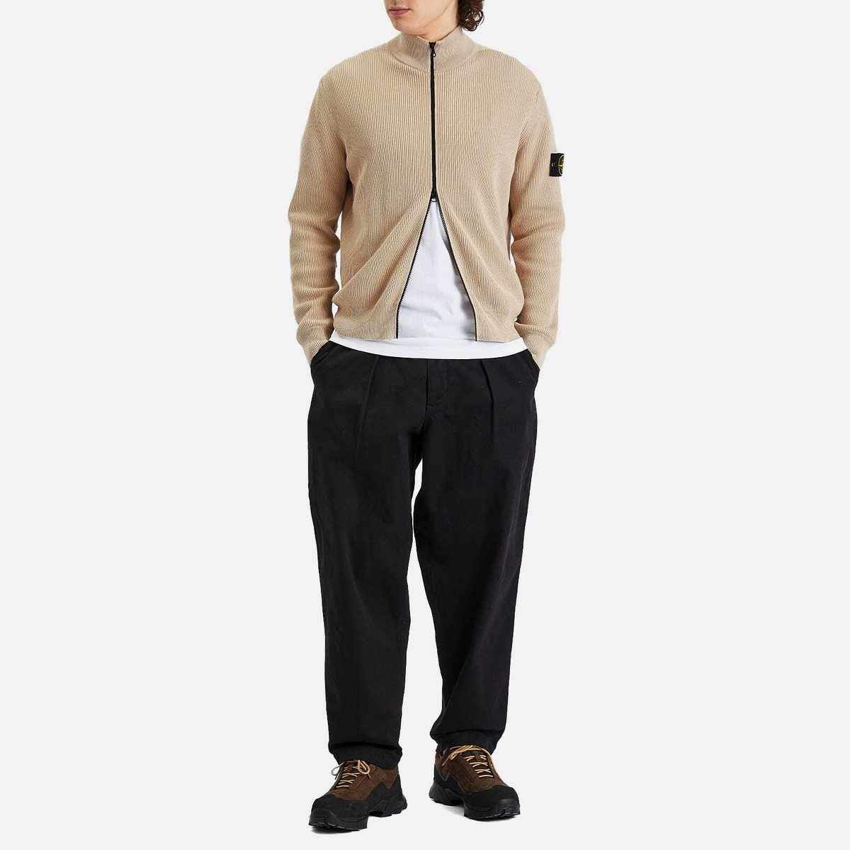 Stone Island Men's Ribbed Cotton Full Zip Cardigan in Desert Stone Island