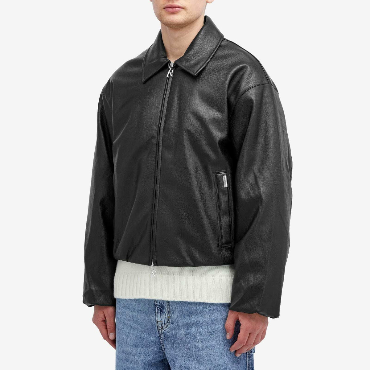 Represent Men's Faux Leather Bomber Jacket in Jet Black Represent