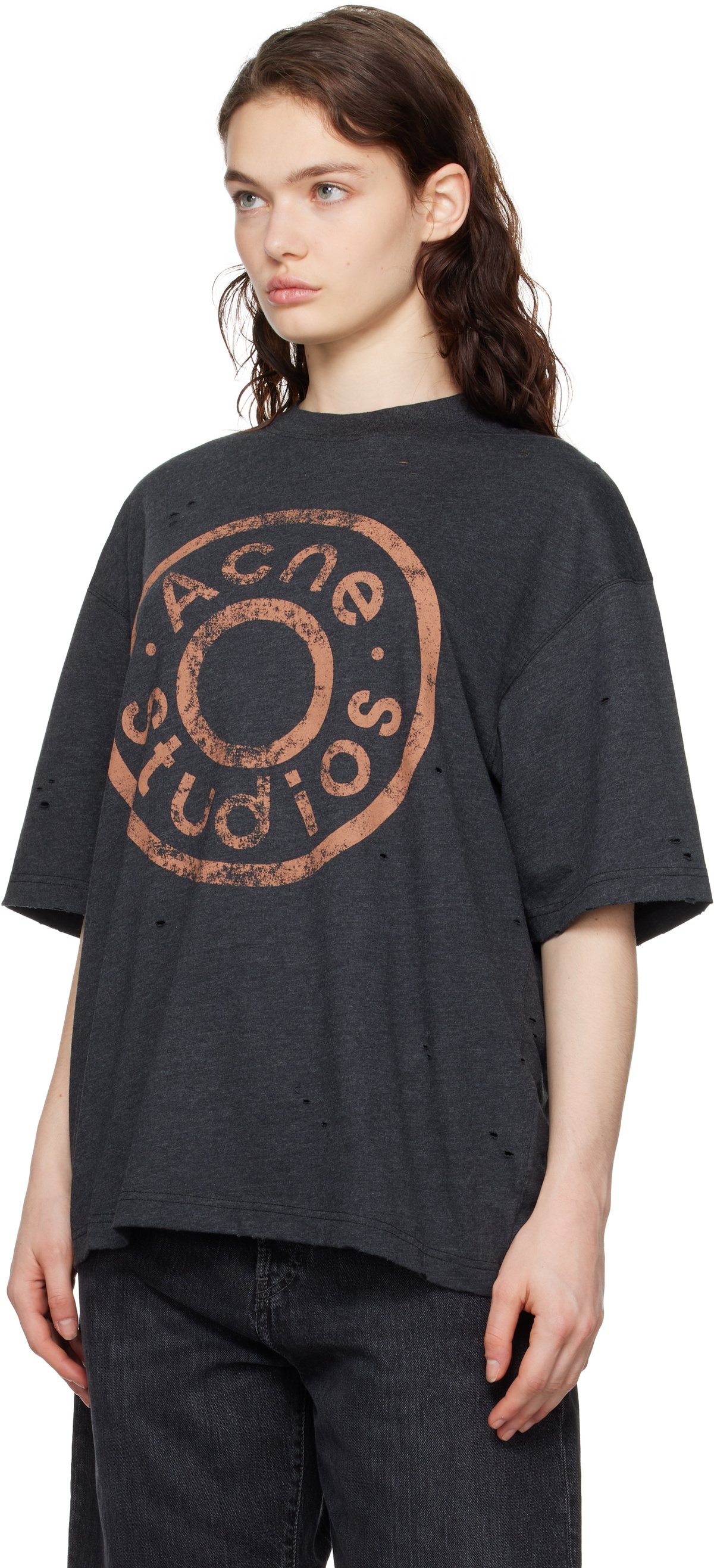 Acne Studios Gray Relaxed Fit Logo T-shirt Acne Studios