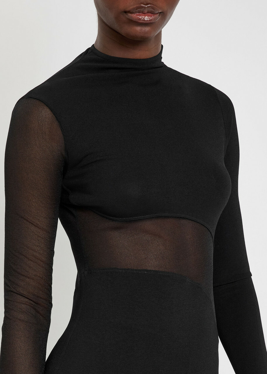 Alaïa Panelled Mesh Maxi Dress Black ALAÏA